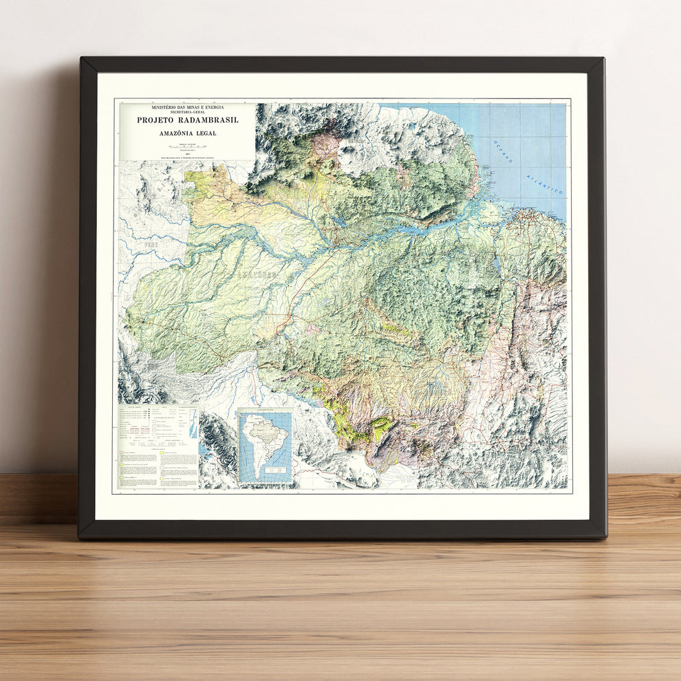 Amazon Relief Map | Vintage Elevation Map Based on 1983 Original ...