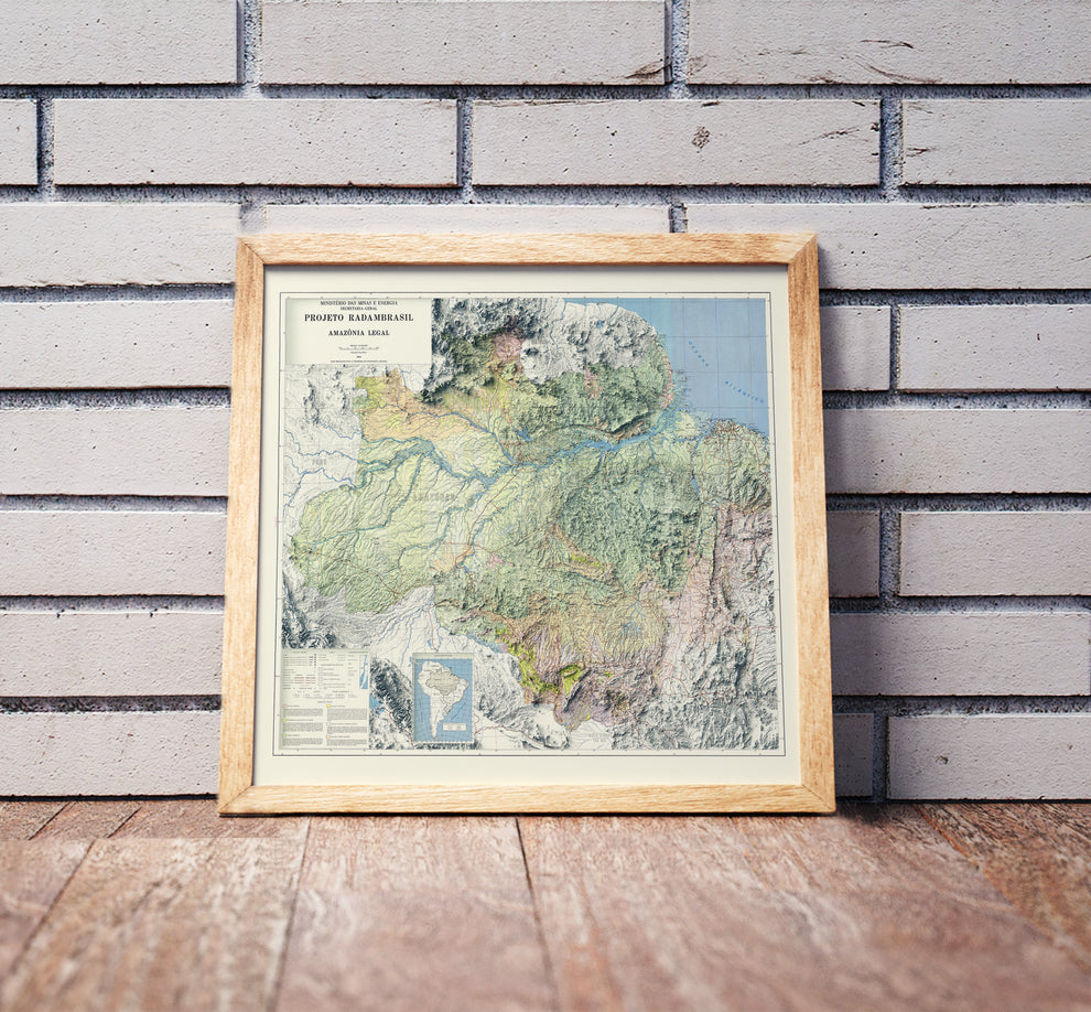 Amazon Relief Map | Vintage Elevation Map Based on 1983 Original ...