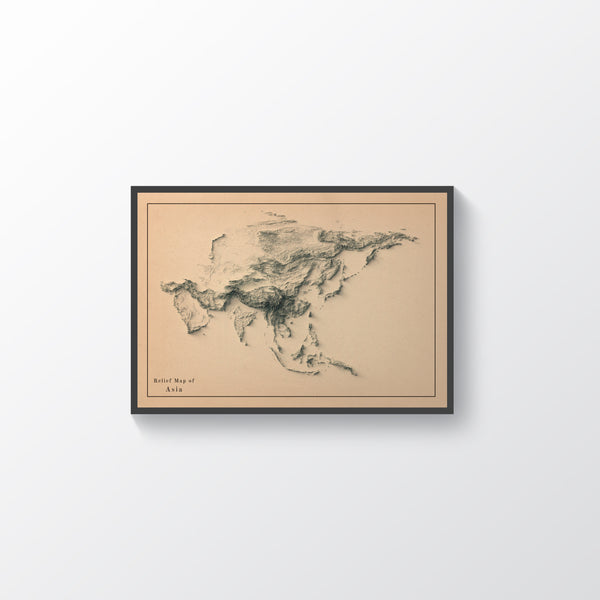 Asia Shaded Relief Map | Minimalist Topographic Wall Decor – Think ...