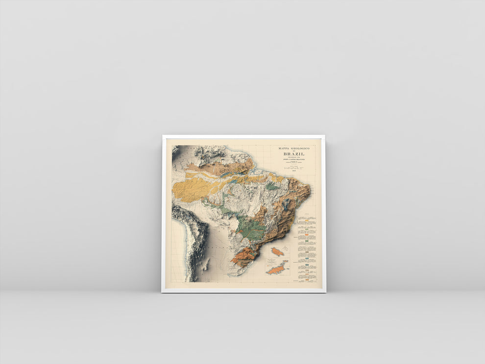 Brazil Geological Shaded Relief Map | Vintage Elevation Map Based on 1 ...