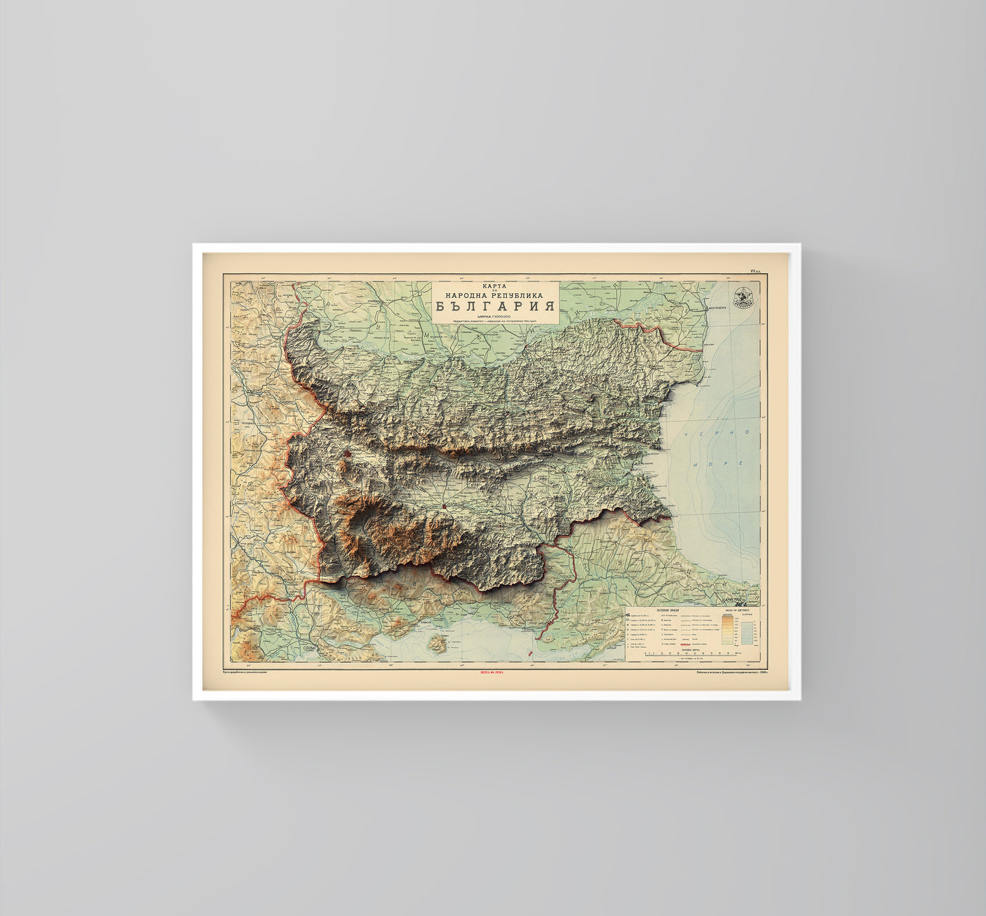 Bulgaria Shaded Relief Map | Vintage Elevation Map Based on 1919 Origi ...