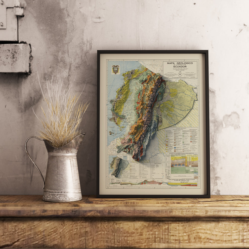 Ecuador Geological Shaded Relief Map | Vintage Elevation Map Based on ...