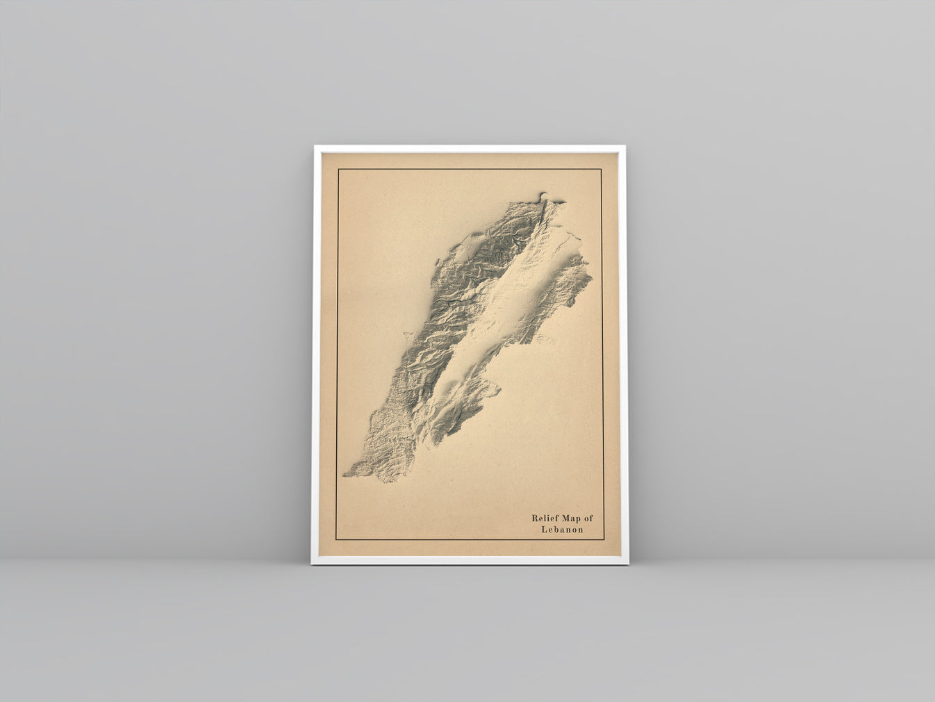 Lebanon Shaded Relief Map | Minimalist Topographic Wall Decor – Think ...
