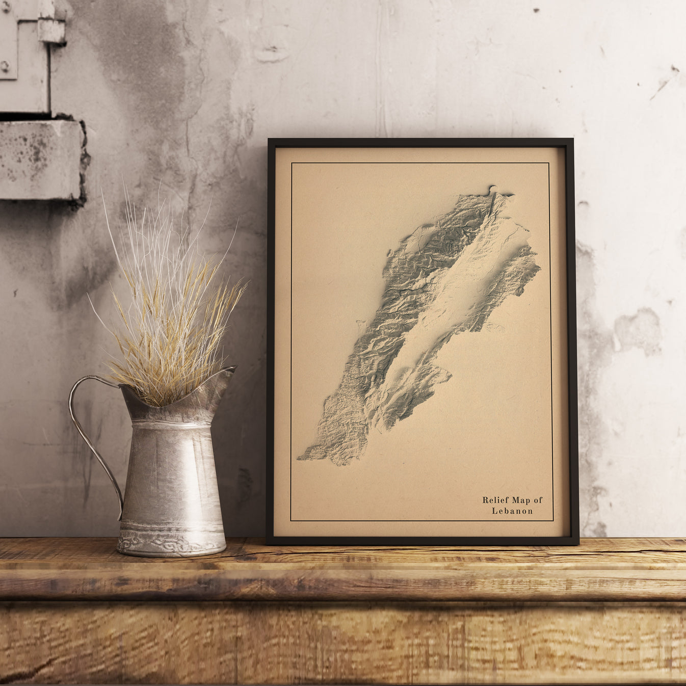 Lebanon Shaded Relief Map | Minimalist Topographic Wall Decor – Think ...