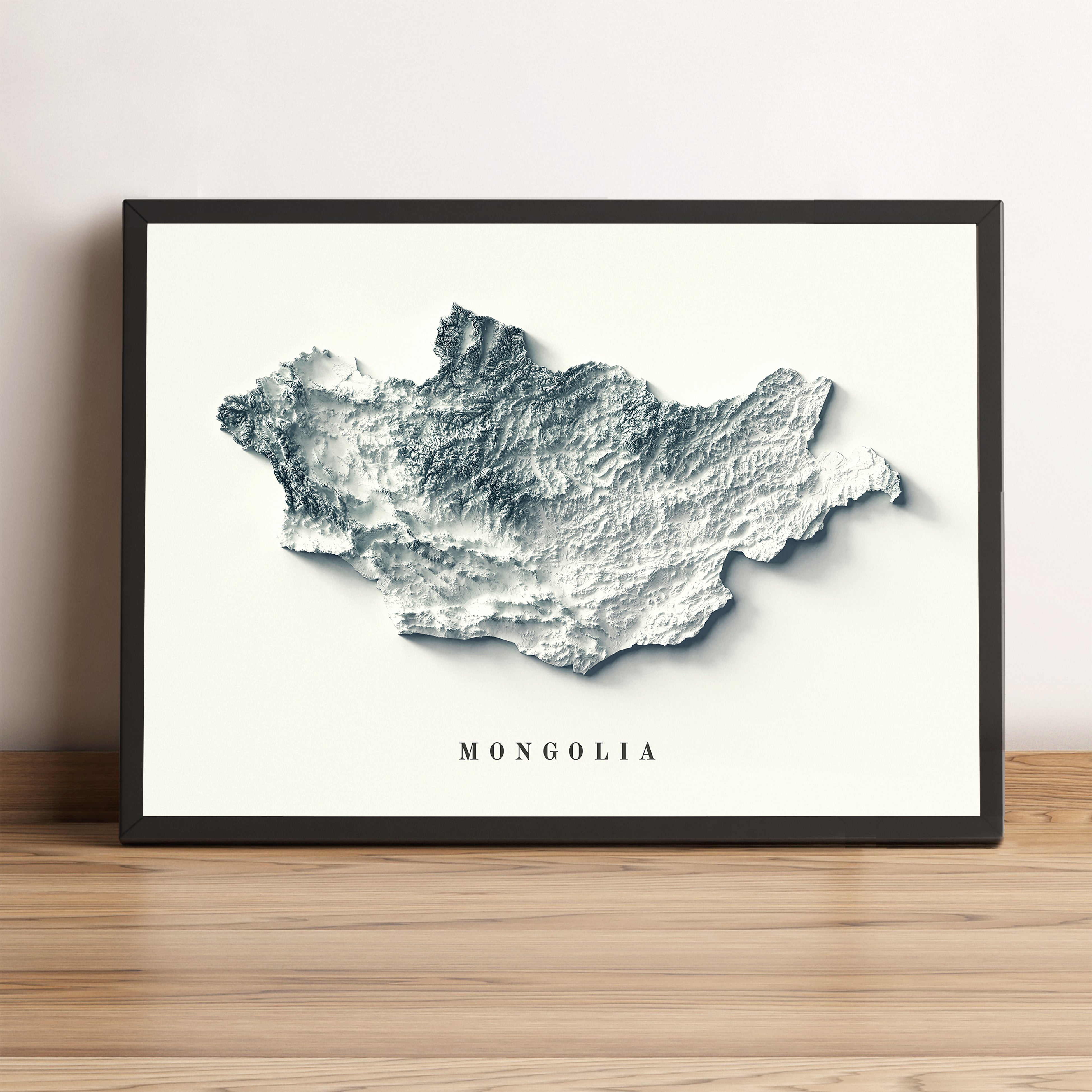 Mongolia Shaded Relief Map | Minimalist Topographic Wall Art – Think ...