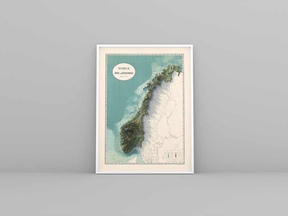 Norway Shaded Relief Map | Vintage Elevation Map Based on 1900 Origina ...
