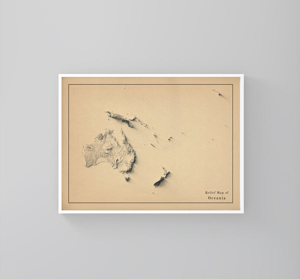 Oceania Shaded Relief Map | Minimalist Topographic Wall Decor – Think ...