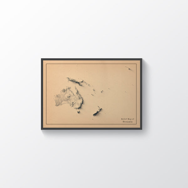 Oceania Shaded Relief Map | Minimalist Topographic Wall Decor – Think ...