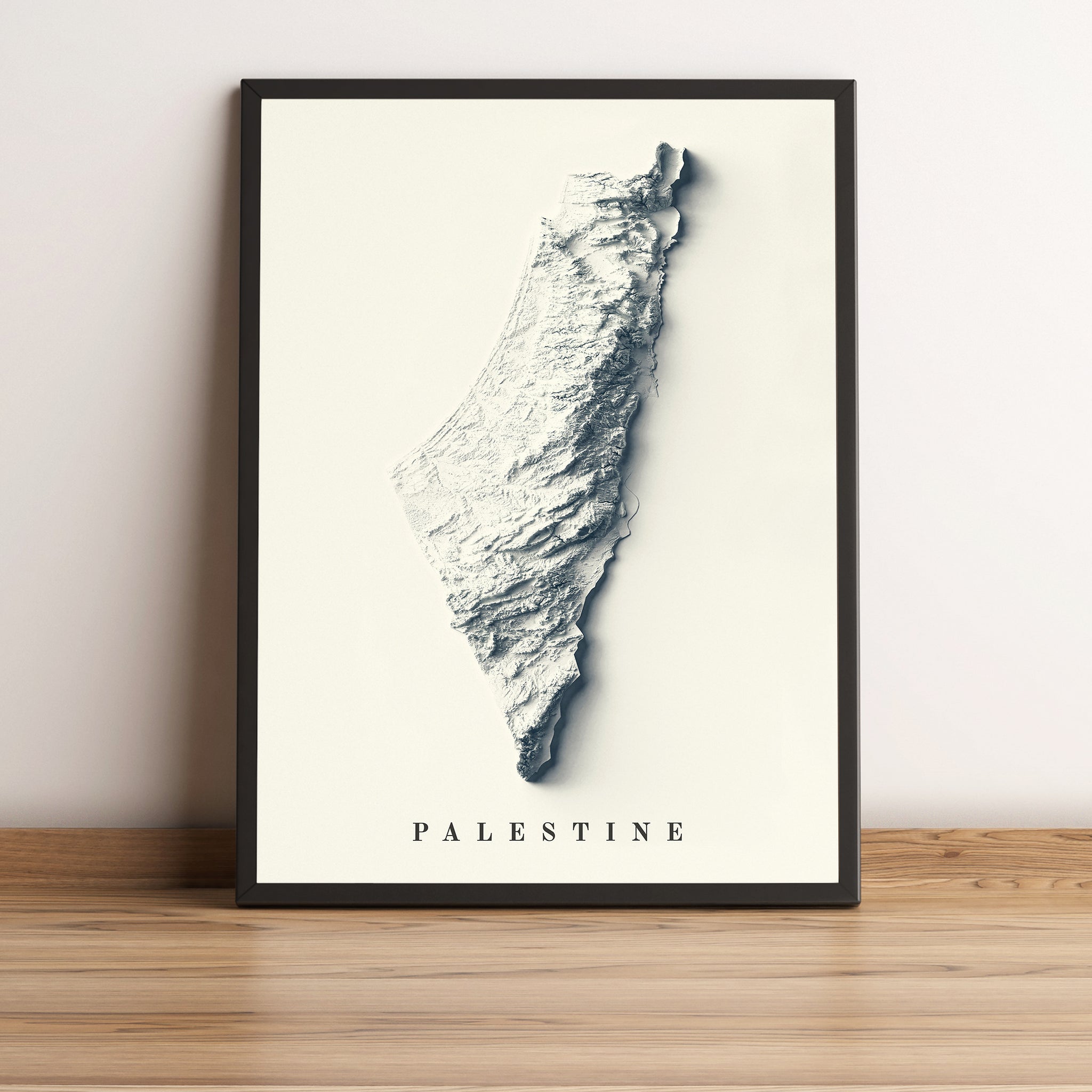 Palestine Shaded Relief Map | Minimalist Topographic Wall Decor – Think ...