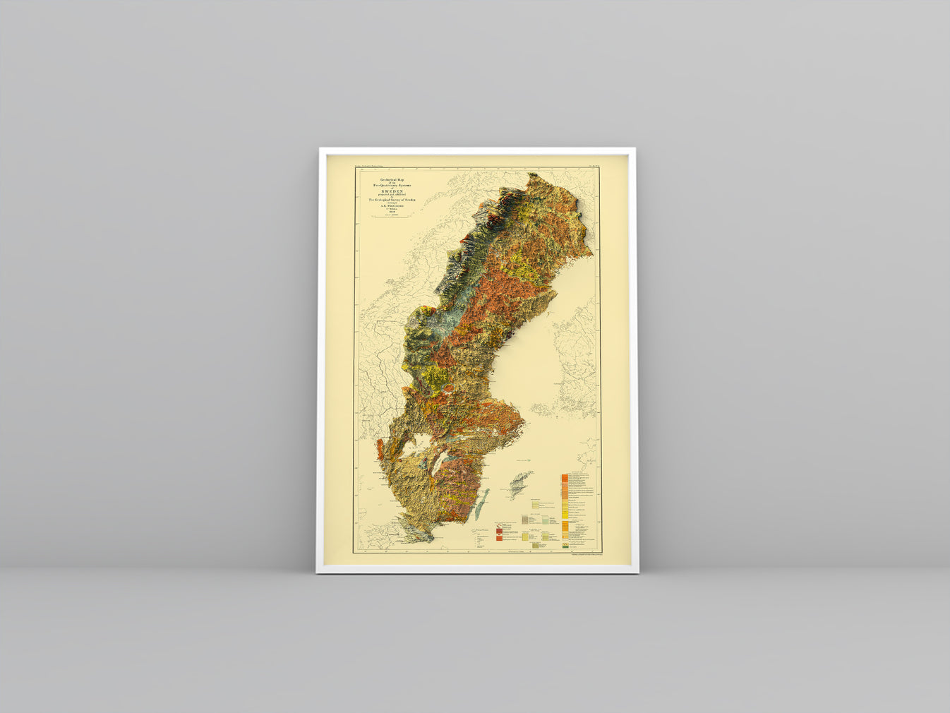 Sweden Shaded Relief Map | Vintage Elevation Map Based on 1910 Origina ...