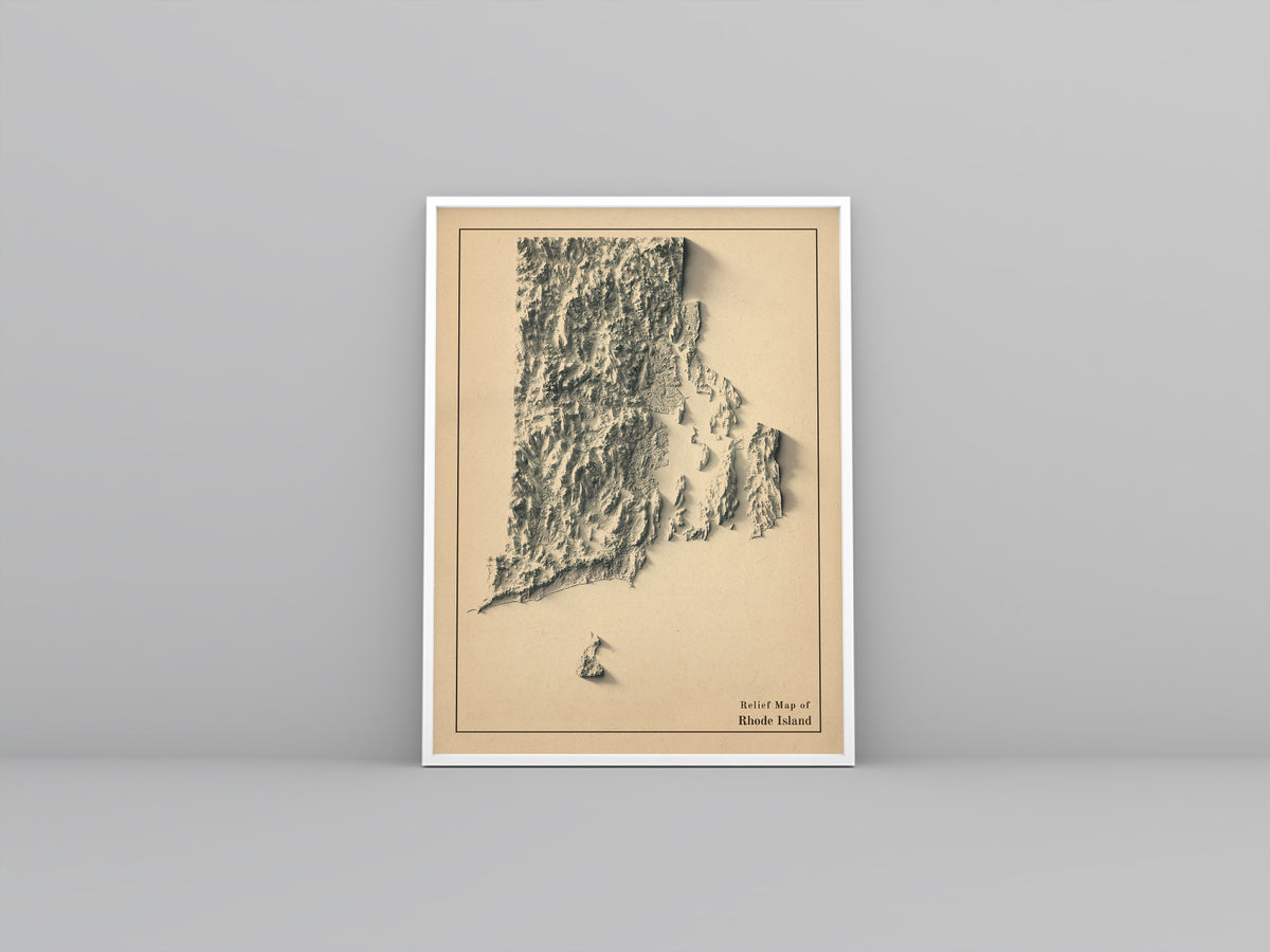 Rhode Island State 2D Relief Map – Think About Maps