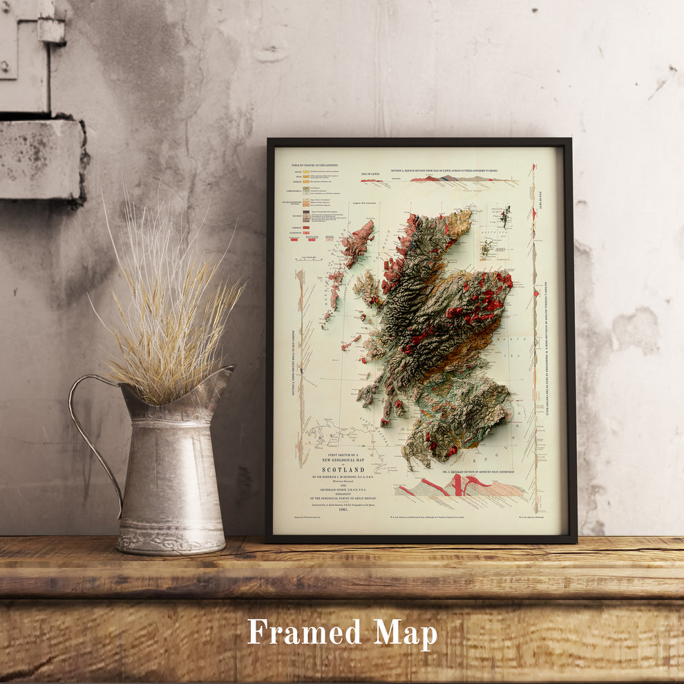 Scotland Geological Shaded Relief Map | Vintage Elevation Map Based on ...